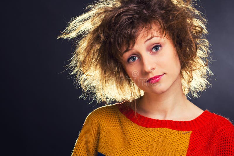 Girl with crazy hair stock image. Image of blond, makeup - 28610159
