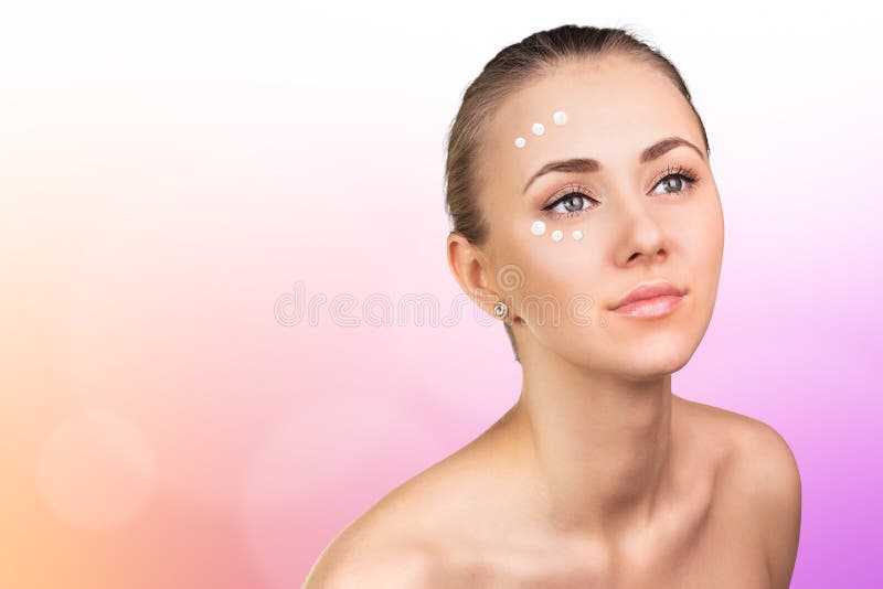 Girl with Cream Dots on Face Stock Photo - Image of head, brunette ...