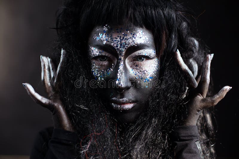 Girl with Creative Face Art Makeup Stock Image - Image of light, studio ...