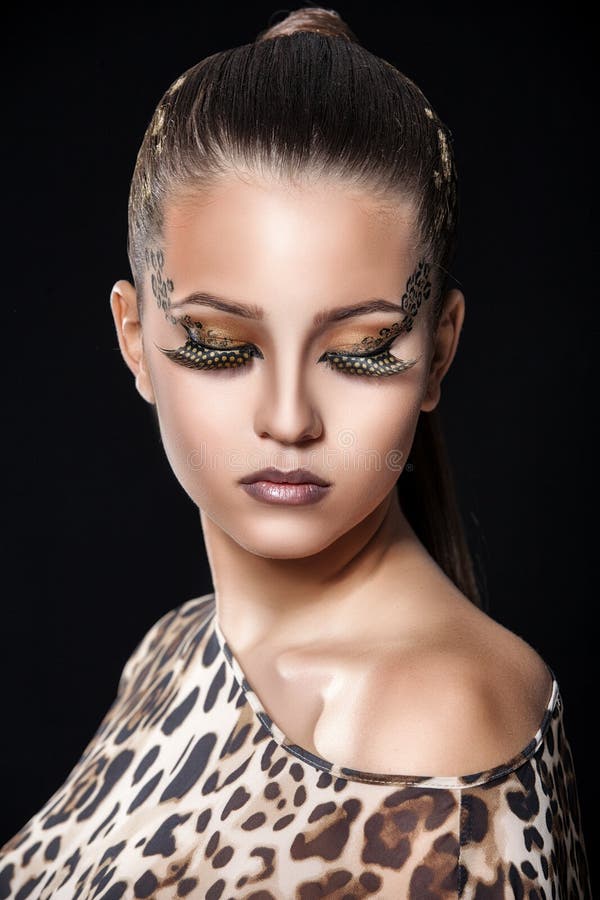 Beautiful Fashion Model with Face Art in Winter Style Stock Image ...