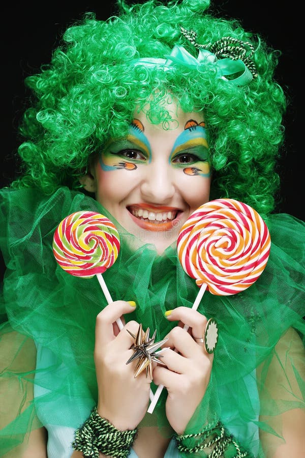 Girl with with Creative Make-up Holds Lollipop Stock Photo - Image of ...