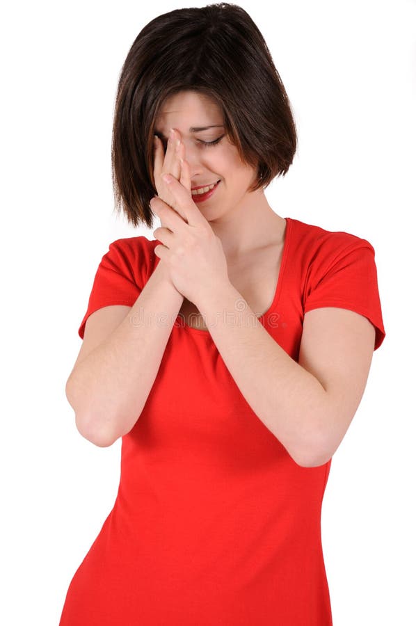 Girl crying stock image. Image of adult, brunette, hands - 19500427