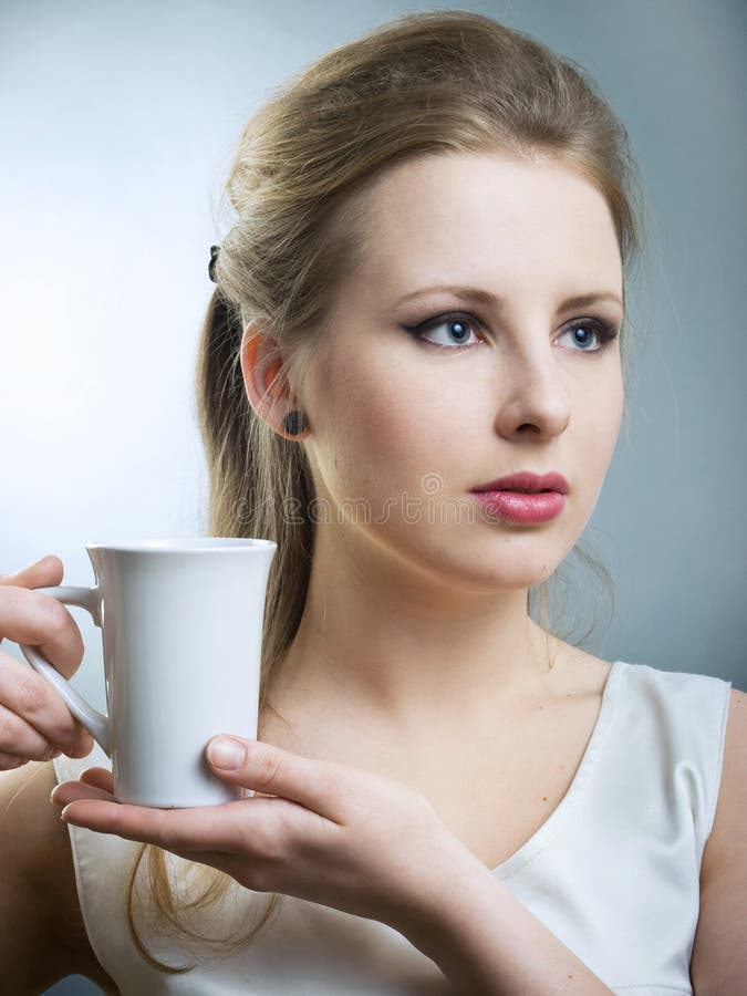Girl with cup stock image. Image of dreaming, model, girl - 8787427