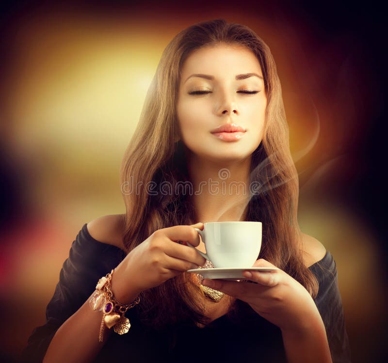 Girl with coffee or tea stock image. Image of addict - 21804677