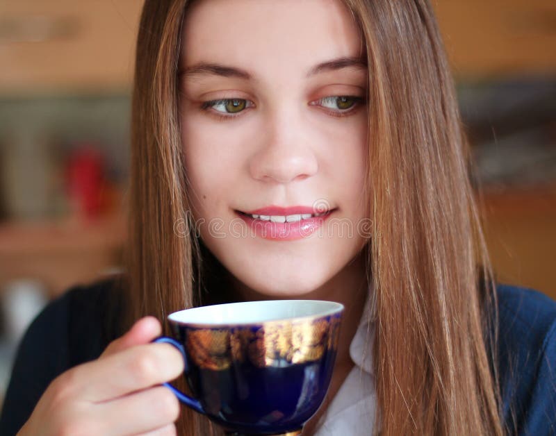 Girl with a cup of drink stock photo. Image of break - 34165862