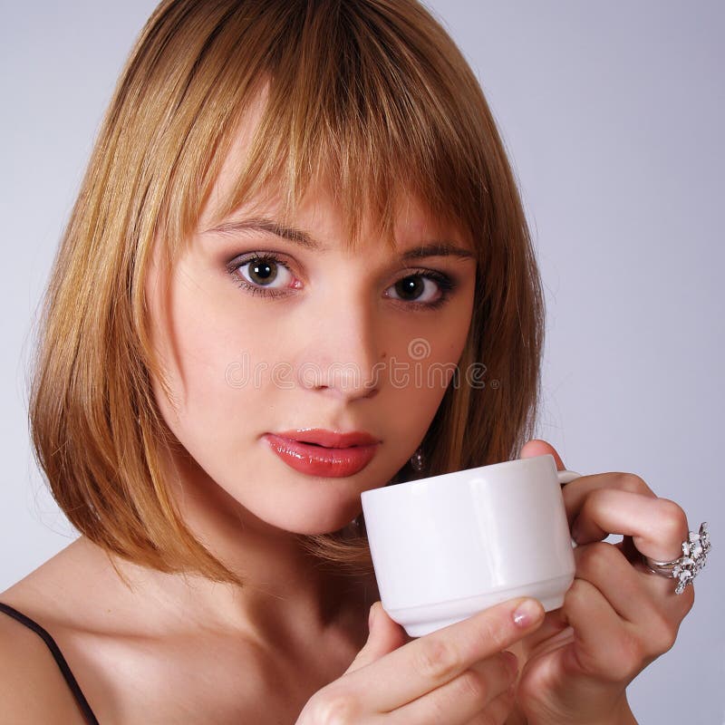 Girl with a Cup of Tea or Coffe Stock Photo - Image of adult, morning ...