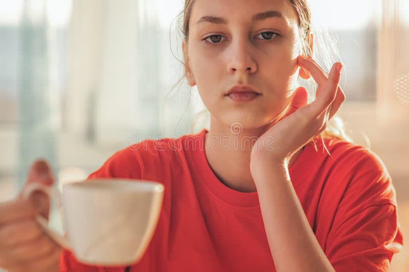 A Girl with a Cup of Tea in Her Hand Stock Image - Image of young ...