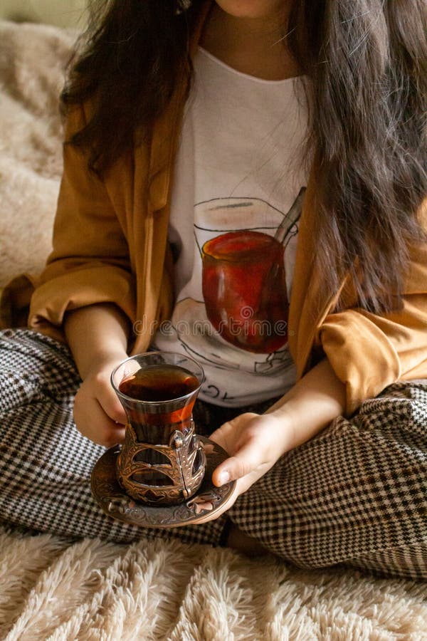 Girl with a Cup of Tea in Her Hands Stock Photo - Image of foreground ...