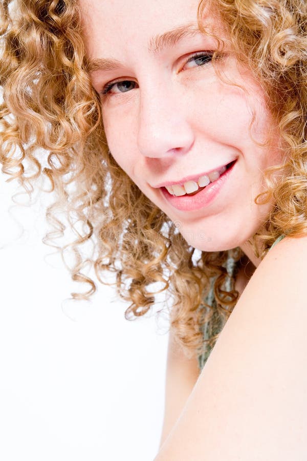 The Girl with the Curly Hair Stock Photo - Image of happy, woman: 3550978