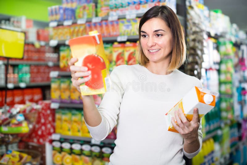Girl Customer Looking for Refreshing Beverages Stock Image - Image of ...