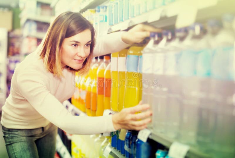 Girl Customer Looking for Refreshing Beverages Stock Photo - Image of ...