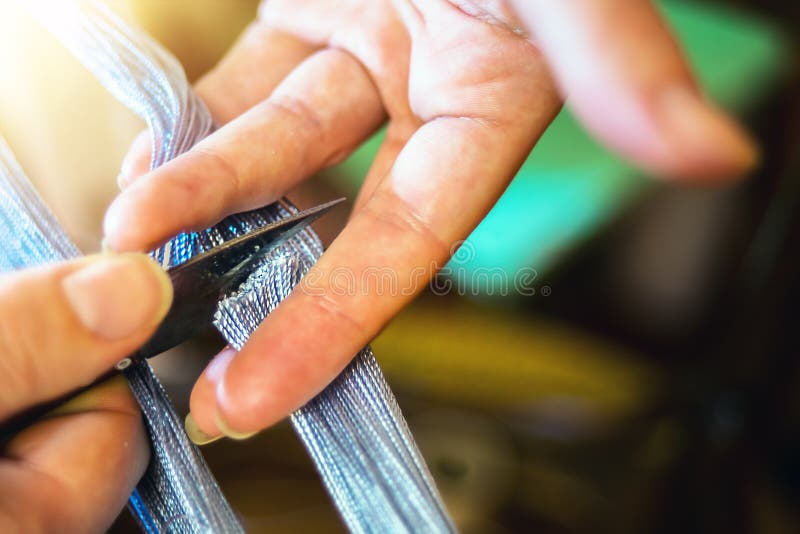 The girl cuts the strings stock image. Image of hobby - 117499599