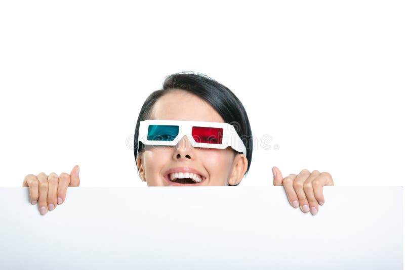 Girl in 3D Spectacles Peeps Out Stock Image - Image of format, girl ...