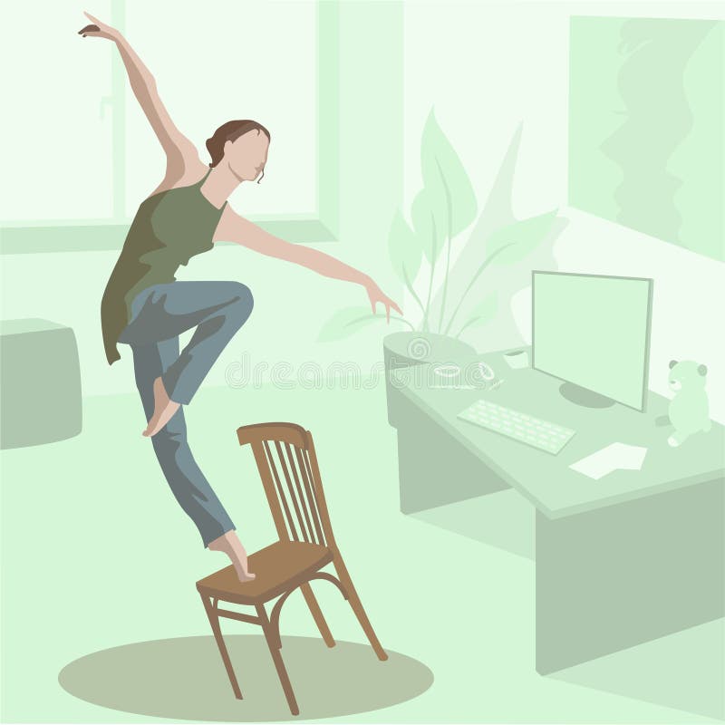 A Girl Dances in a Room on Self-isolation during Quarantine. in Front ...