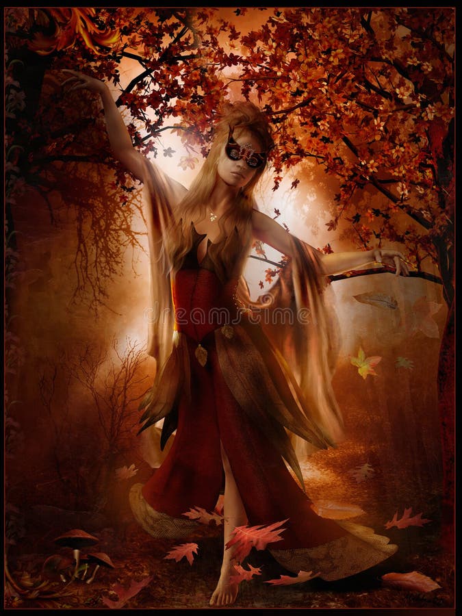 Girl Dancing among Autumn Leaves Stock Illustration - Illustration of ...