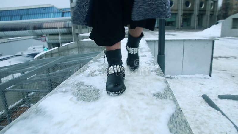 Girl Dancing in Boots in the Snow Stock Footage - Video of fashion ...