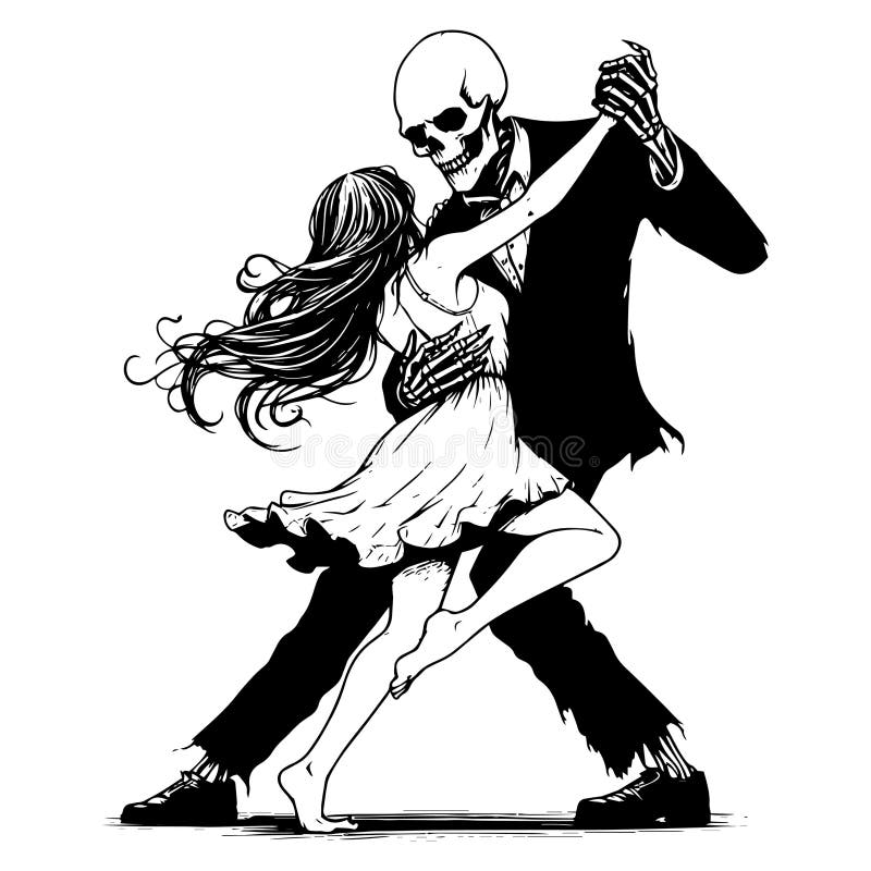 Girl Dancing with Death, Skeleton. Vector, Generative Ai. Stock Vector ...