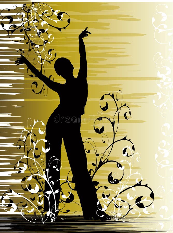 Girl dancing in flowers stock vector. Illustration of curve - 1294904