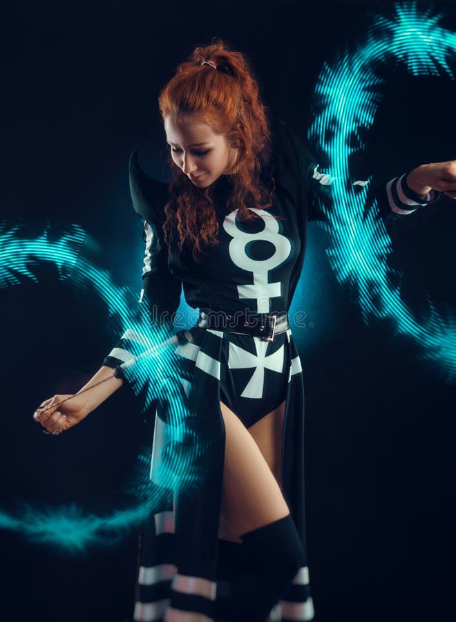 Girl dancing light show stock image. Image of baton - 144135285