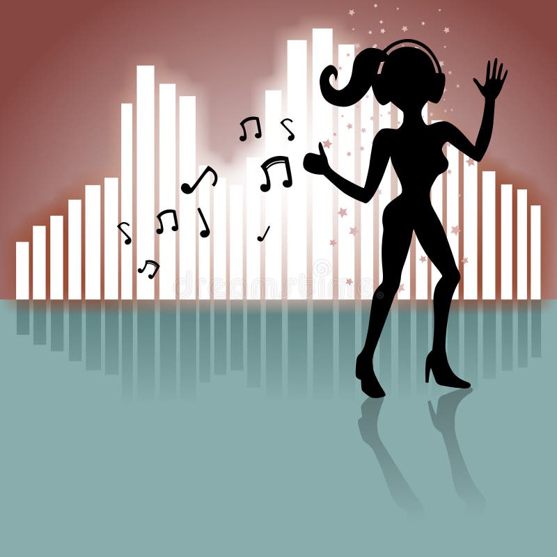 Girl dancing with music stock illustration. Illustration of success ...