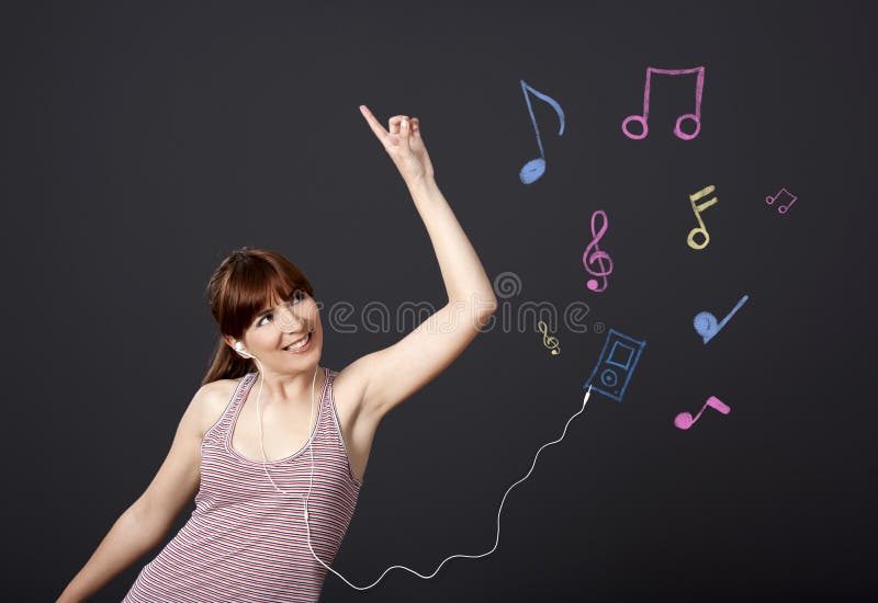 Girl Dancing with Musical Notes Stock Image - Image of happy, listening ...