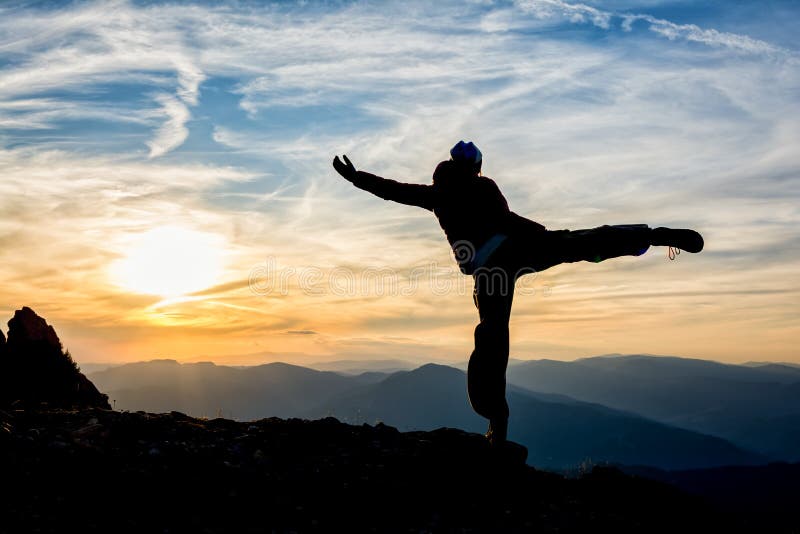 Girl Dancing on Top of the Mountain Stock Photo - Image of color ...