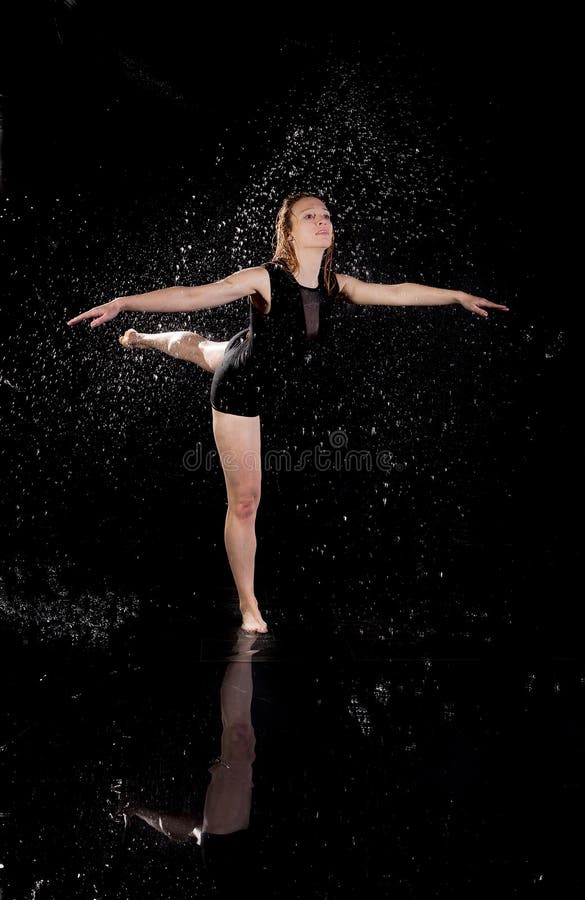Girl Dancing Water Ballet Black Background Stock Photo - Image of ...