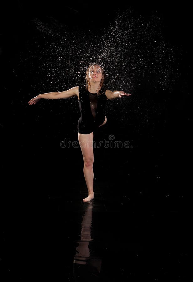 Girl Dancing Water Ballet Black Background Stock Photo - Image of ...