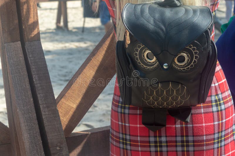 Girl with a Dark Backpack on Her Back Day Stock Image - Image of ...