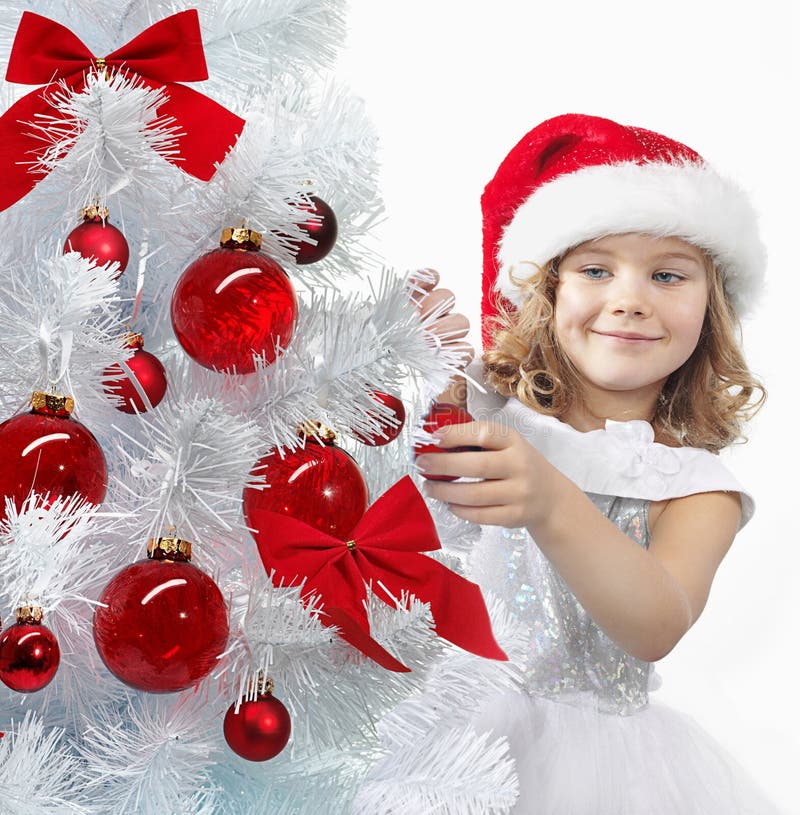 Girl Decorating Christmas Tree Stock Image - Image of preschooler ...
