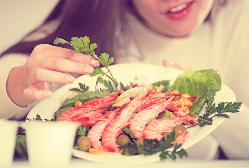 Girl Decorating Fried Fish on Plate Stock Image - Image of fish ...