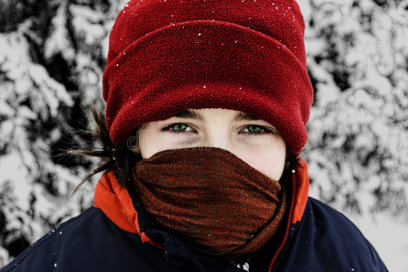 Girl in Deep Winter with Disguised Face Stock Image - Image of holiday ...