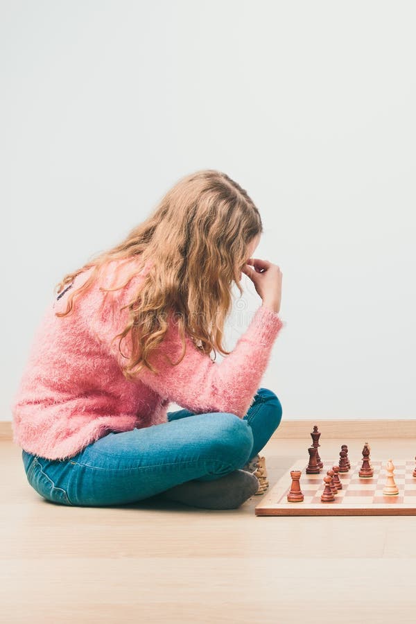 Girl Deeply Thinking about Next Move during Chess Game Stock Photo ...