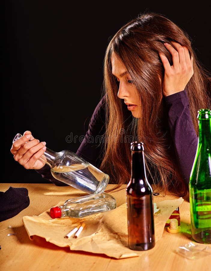 Girl in Depression Drinking Alcohol. Stock Photo - Image of dependence ...