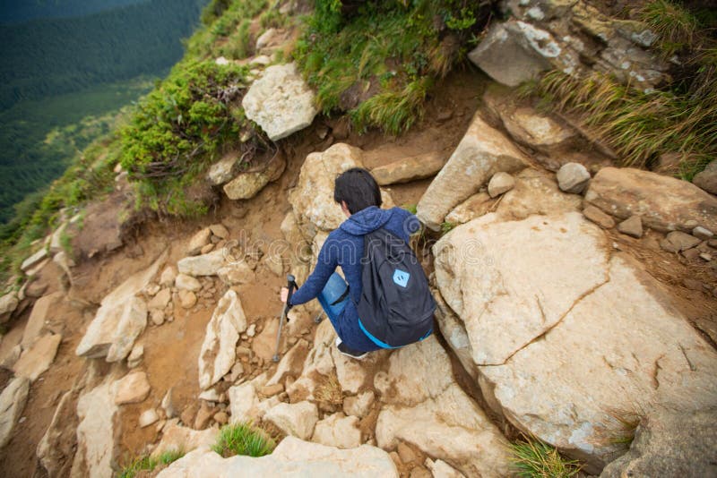 Girl Descend Down a Large Green Mountain Range Stock Image - Image of ...