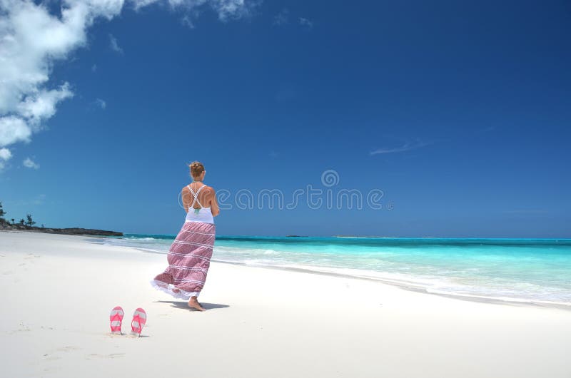 Girl on the desrt beach stock image. Image of stone, ocean - 30874187