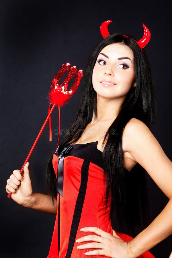 Girl Devil Holds the Magic Wand Stock Image - Image of peep, beautiful ...