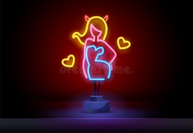Girl Devil Neon Icon. Elements of Angel and Demon Set. Simple Icon for ...