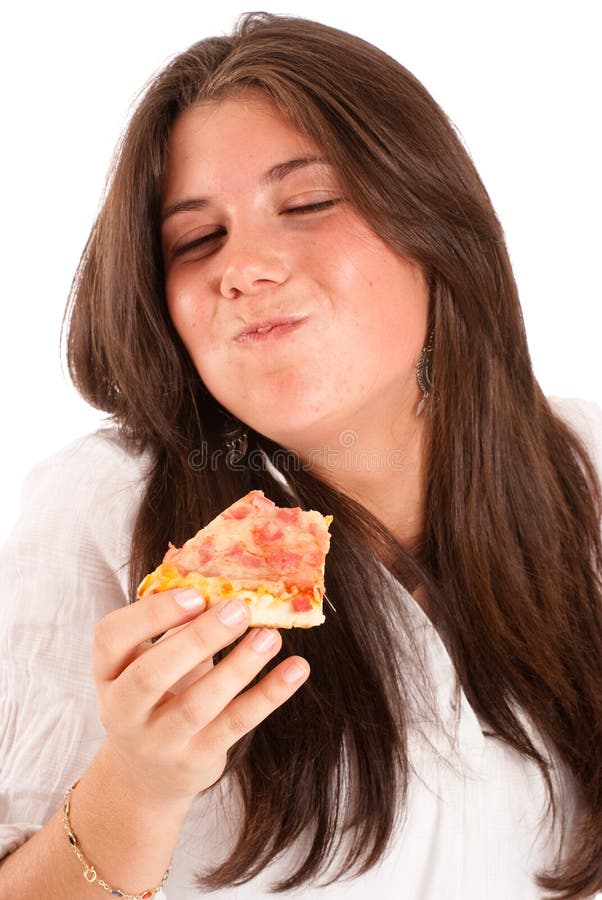 Girl devouring a pizza stock photo. Image of pizza, brunette - 23361640