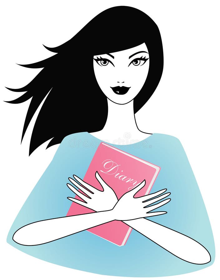Girl Diary. Woman Write Journal. Student Studying With Book. Teenager ...