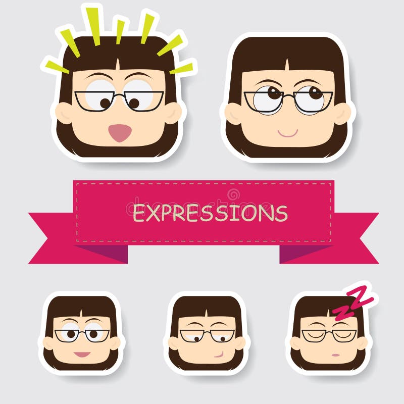 Girl with Different Expression. Vector Illustration Decorative ...