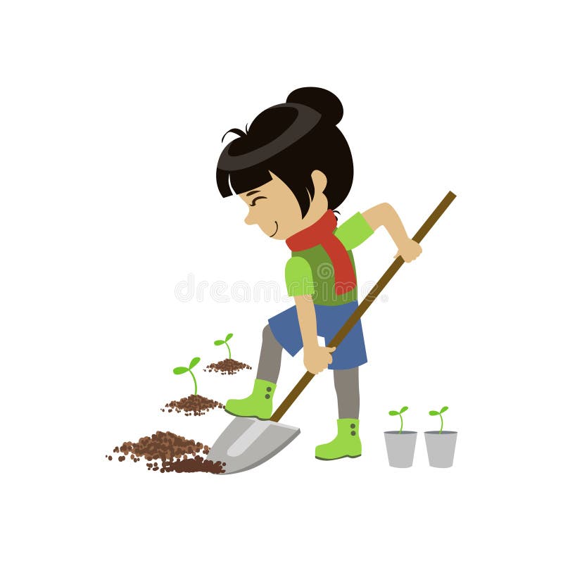 Girl Digging the Ground stock vector. Illustration of shovel - 72197727
