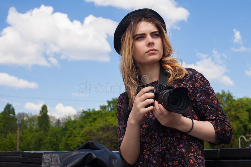 Girl with the Digital Camera Stock Photo - Image of holding, hair: 82762554