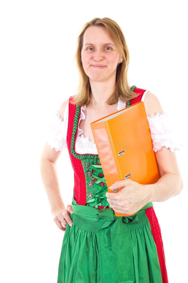Girl in Dirndl Carrying Orange Ring Binder Stock Photo - Image of ...