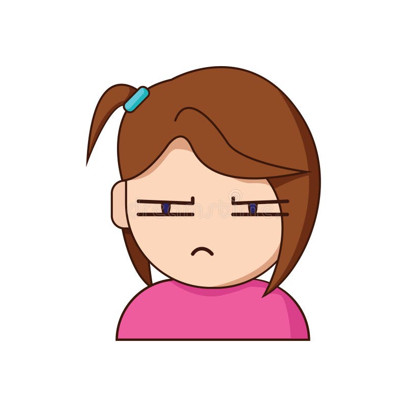 Girl with Sad and Disappointed Face Expression Vector Illustration ...