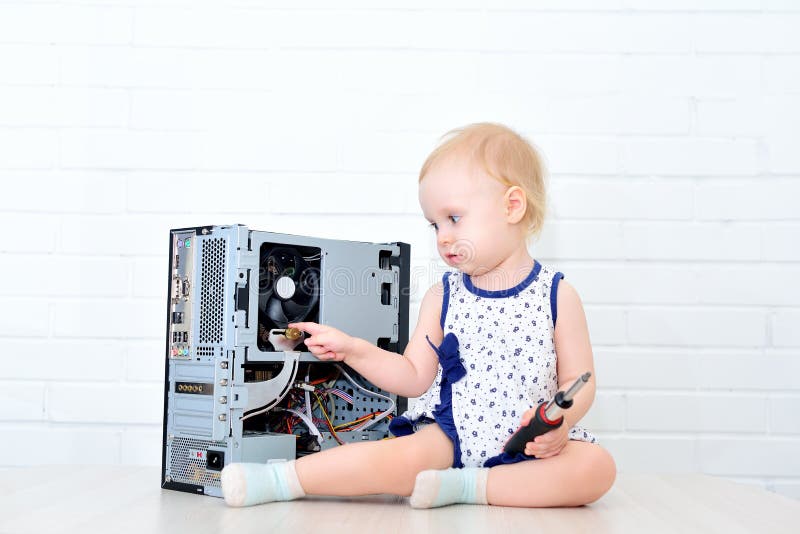 A Girl is Repear the Computer Stock Image - Image of tool, girl: 157858567
