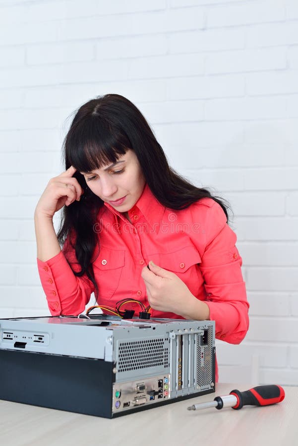 A Girl is Repear the Computer Stock Photo - Image of girl, technician ...