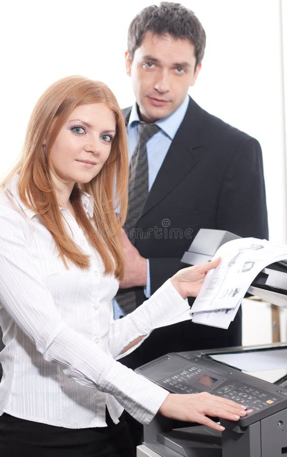 Girl with Documents Near Copy Machine Stock Image - Image of computer ...