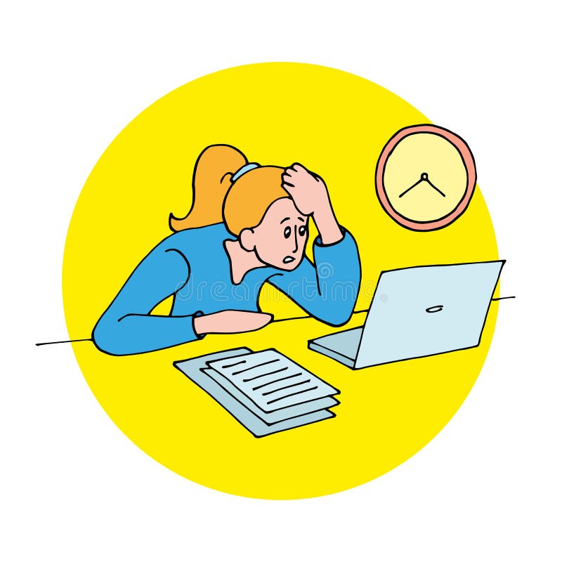 The Girl Does Not Have Time To Complete Work on a Laptop on Time Stock ...