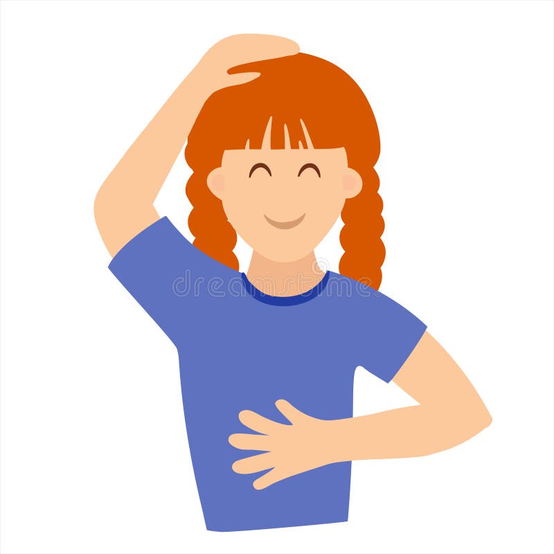 The Girl Does Self-massage of the Head and Abdomen. Vector Illustration ...